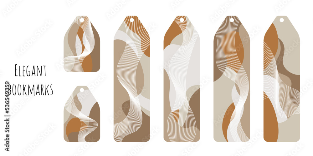 Set of 6 elegant bookmarks templates in beige color palette. Modern ...