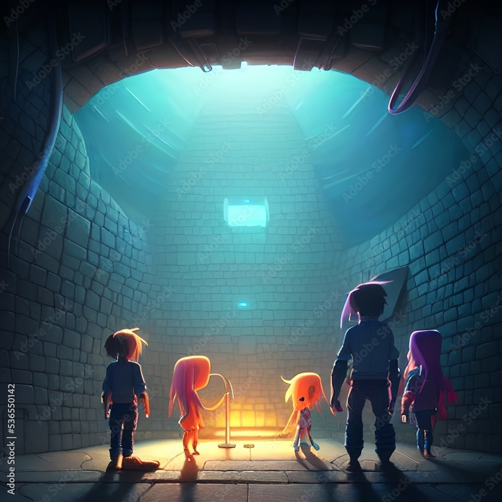 cartoon illustration of children in a colorful dungeon Stock ...