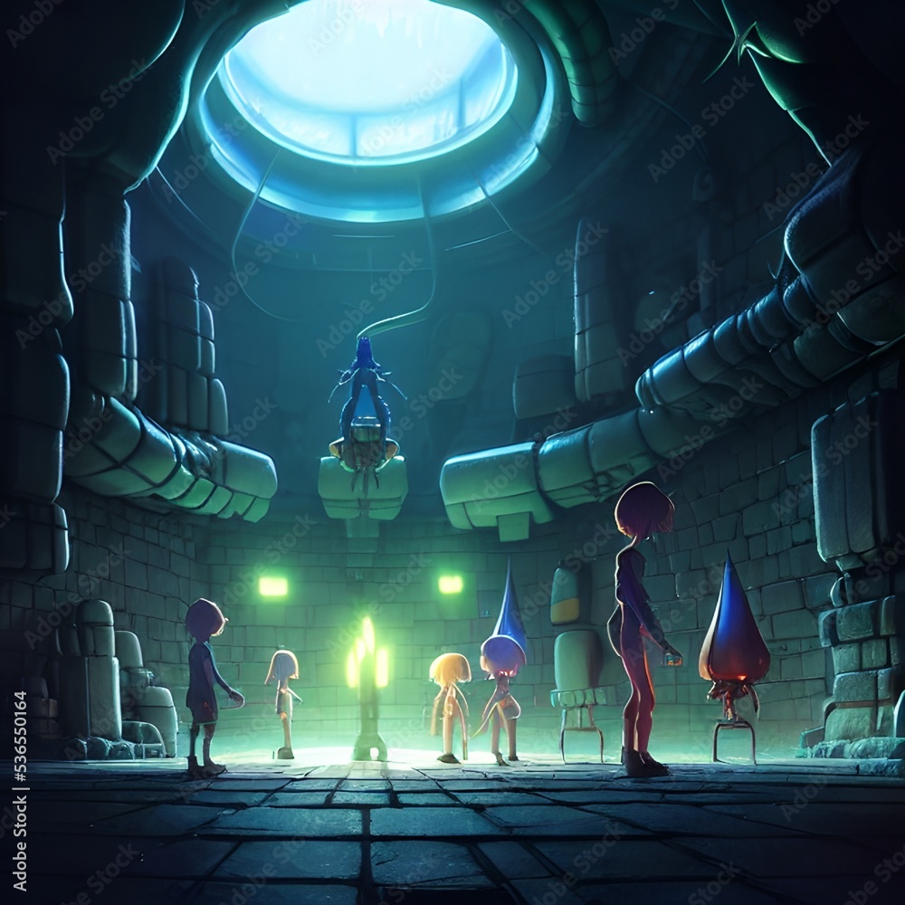 cartoon illustration of children in a colorful dungeon Stock ...