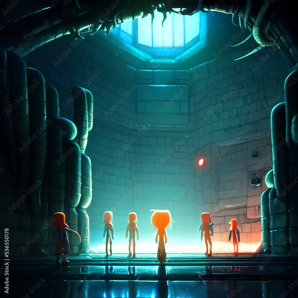 cartoon illustration of children in a colorful dungeon Stock ...