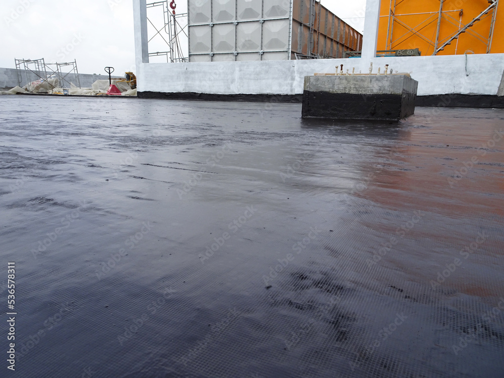 MELAKA, MALAYSIA -JULY 1, 2022: Waterproofing membrane applied by ...