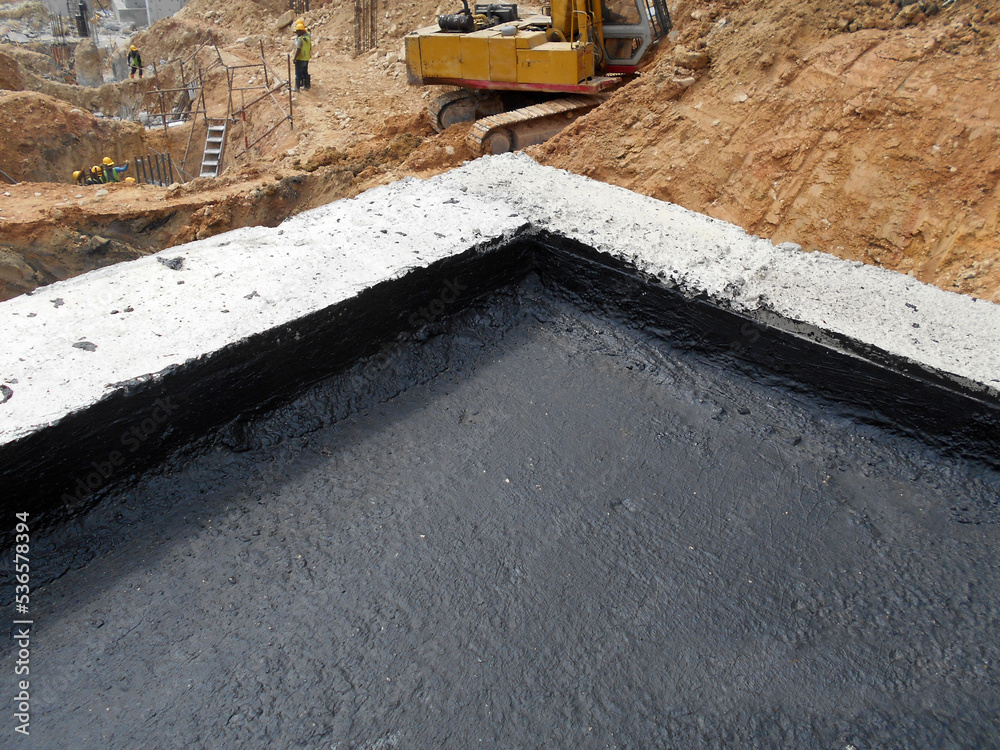 MELAKA, MALAYSIA -JULY 1, 2022: Waterproofing membrane applied by ...