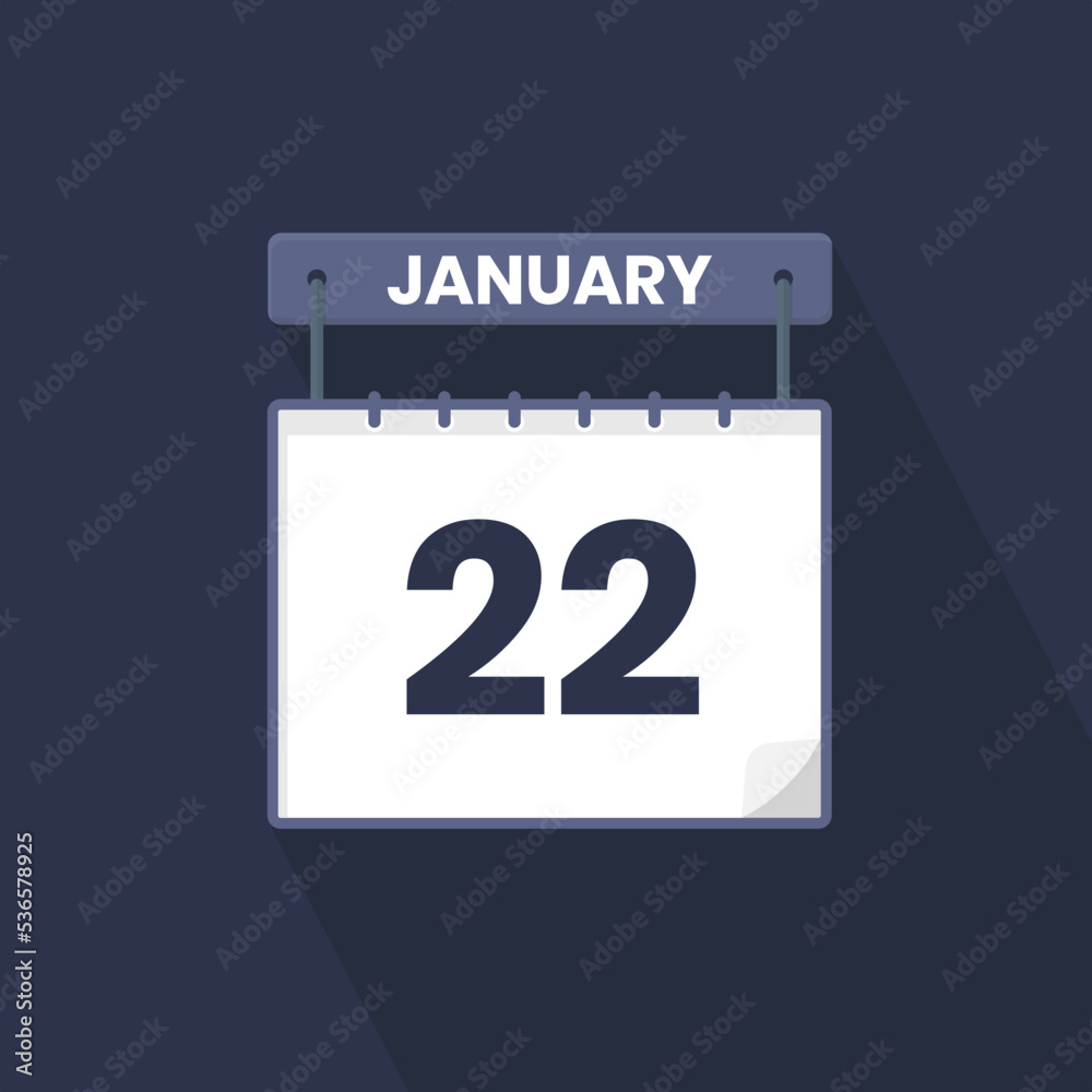 22nd January calendar icon. January 22 calendar Date Month icon vector ...