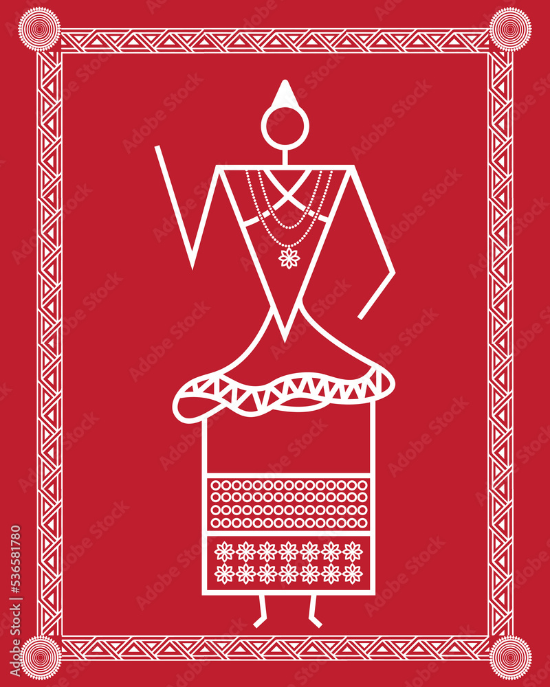 Manipuri Raas Leela drawing in Warli Painting, Indian dance Manipuri ...