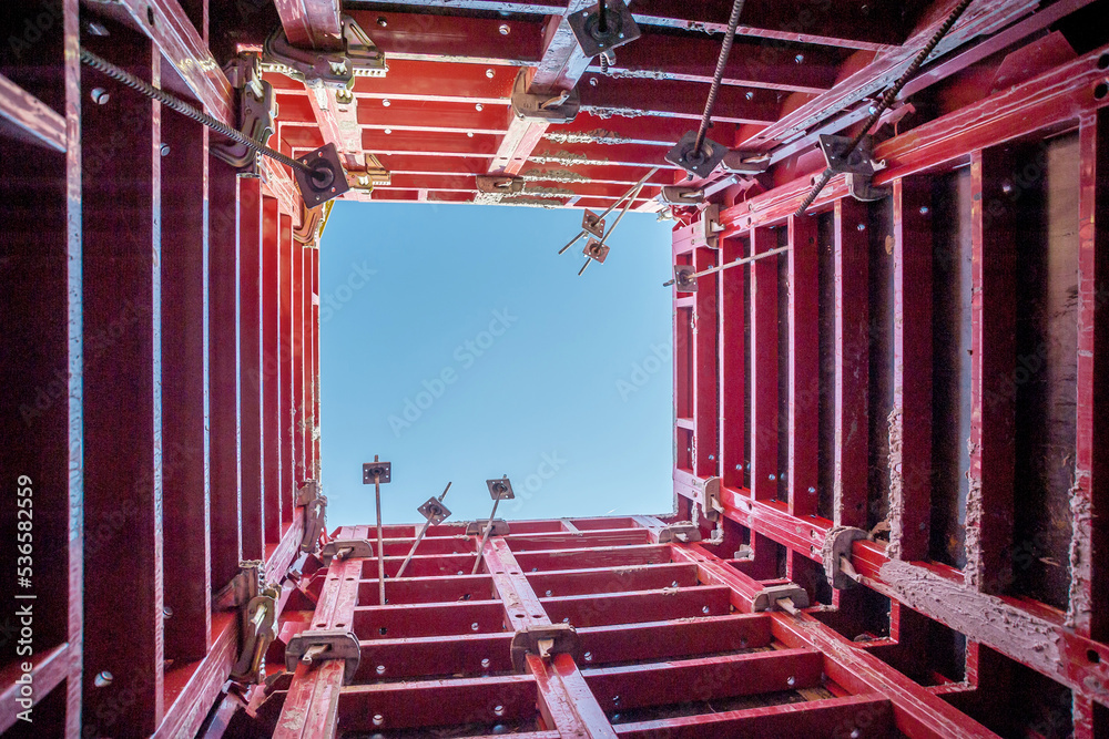 Vertical formwork panels for an elevator shaft in residential ...