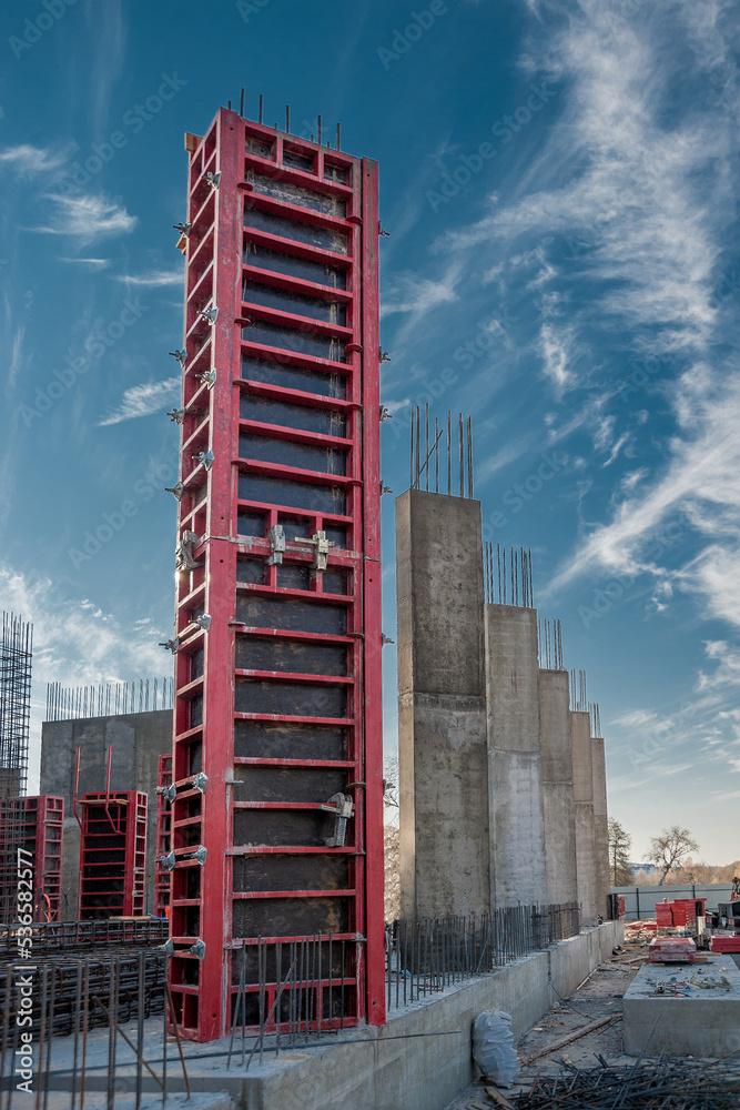 Formwork for columns in residential construction Stock Photo | Adobe Stock