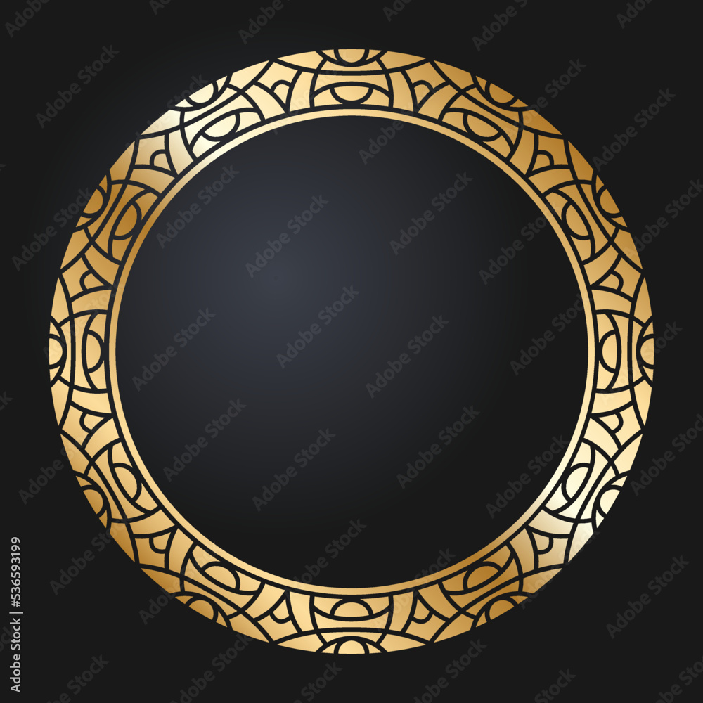 Beautiful round golden frame. Festive design. Gold border. Round frames ...