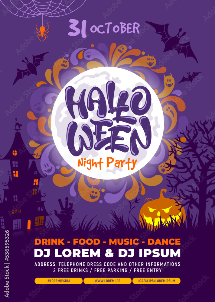 Halloween party poster template. Holiday design with calligraphy ...