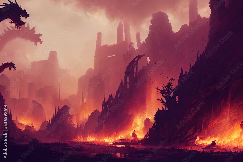Ruins on Ancient City Destroyed by Dragon Fire - Digital Art, Concept ... Ruins on Ancient City Destroyed by Dragon Fire - Digital Art, Concept ...