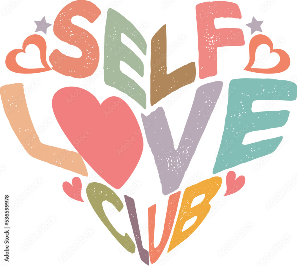 self love club vintage retro trendy hippie lettering wavy text warp ...