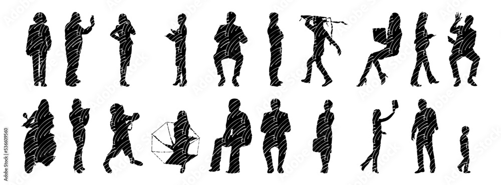 Vector silhouettes, Outline silhouettes of people, Contour drawing ...