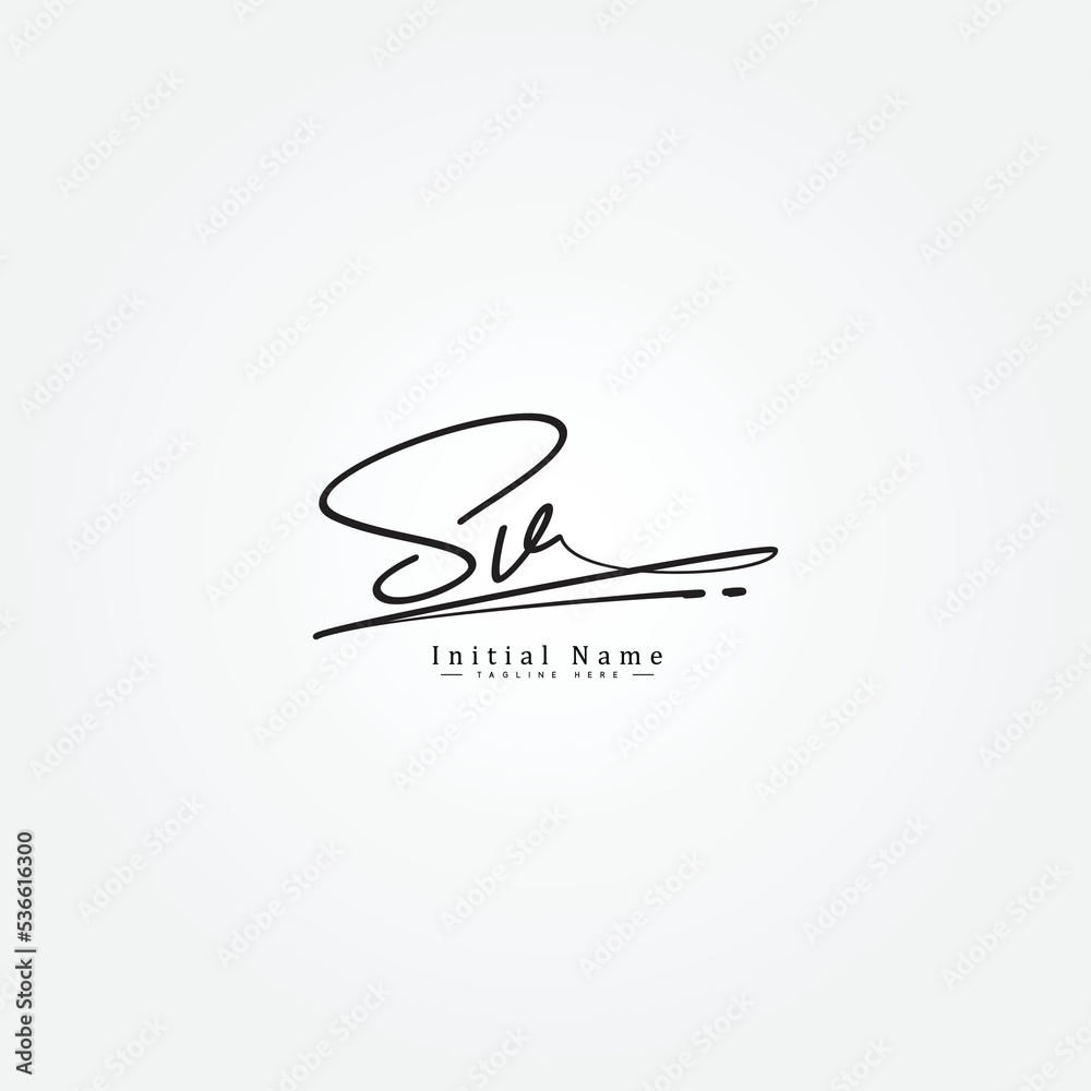 Handwritten Signature logo for Initial Letter SV - Vector Logo Template ...