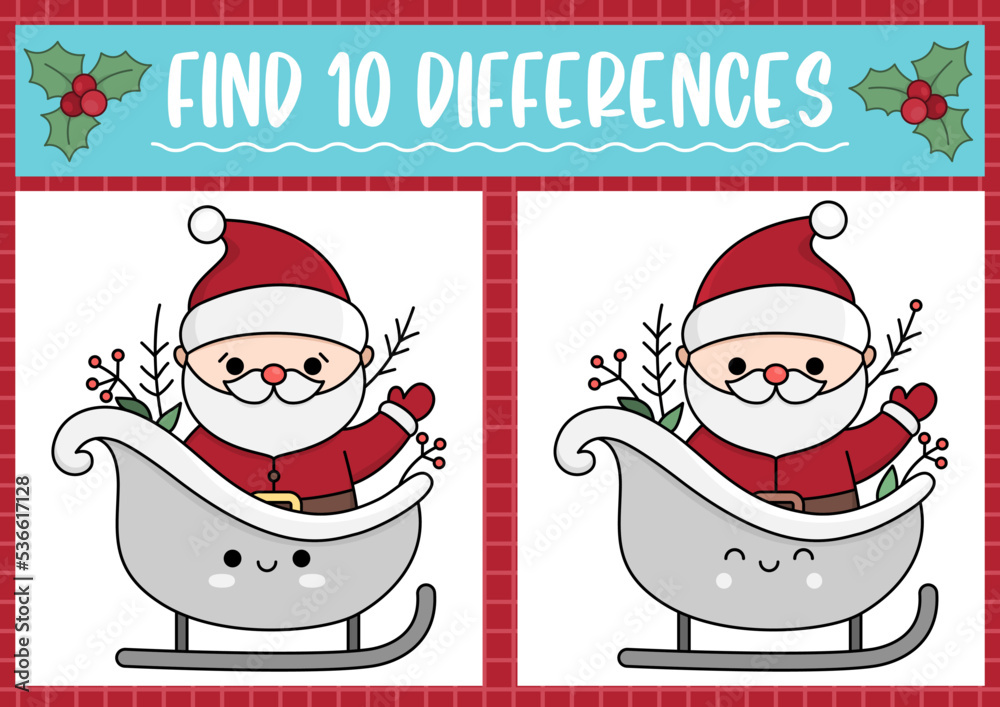 Christmas find differences game for children. Attention skills activity ...