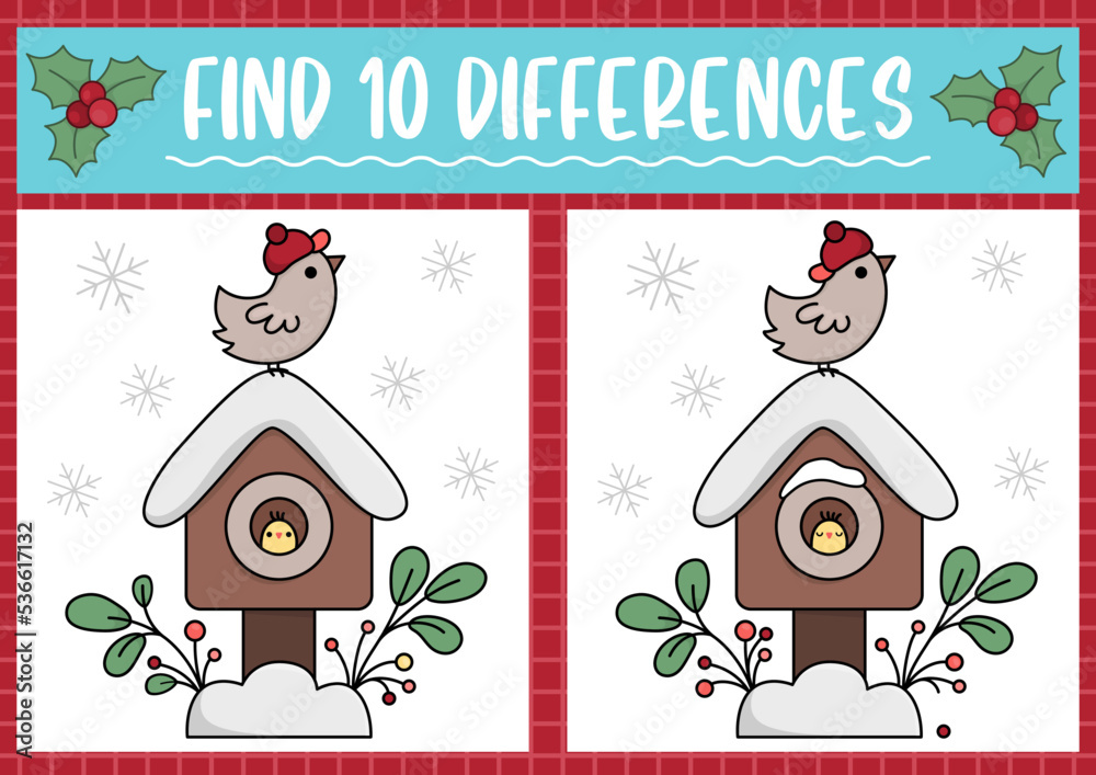 Christmas find differences game for children. Attention skills activity ...