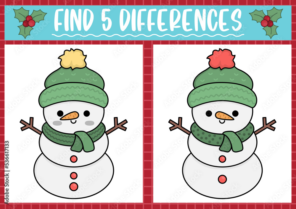 Christmas find differences game for children. Attention skills activity ...