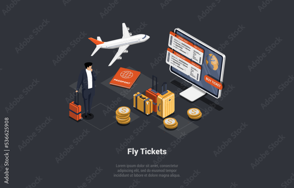 Online Buying Fly Tickets With App, Traveling by Plane Concept ...