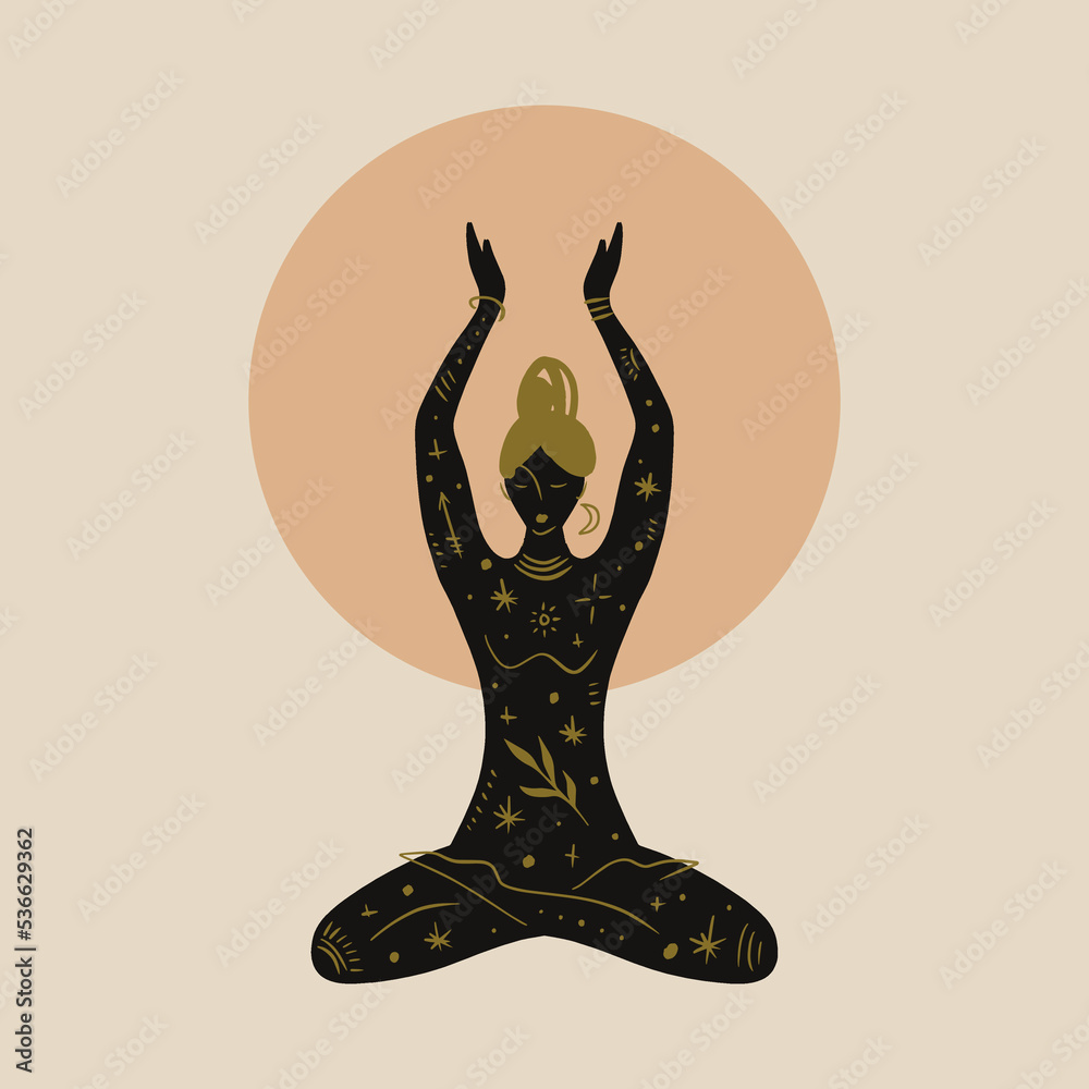 Divine Celestial Goddess Vector Clipart Illustration Boho Sacred Magic