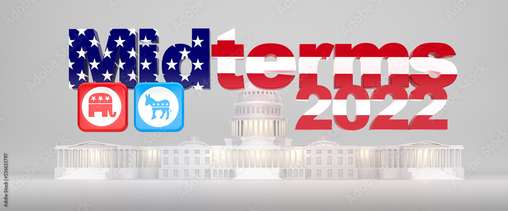 Foto de Midterm elections in 2022 concept. The text Midterms colored in ...