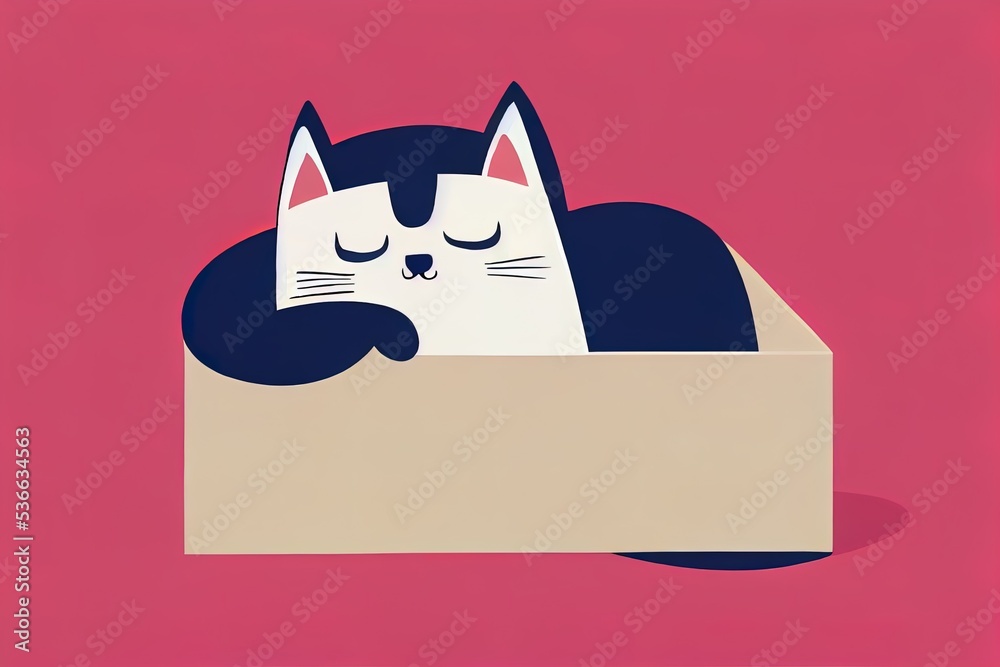A new box A cat sleeping in a happy face with a dream ...