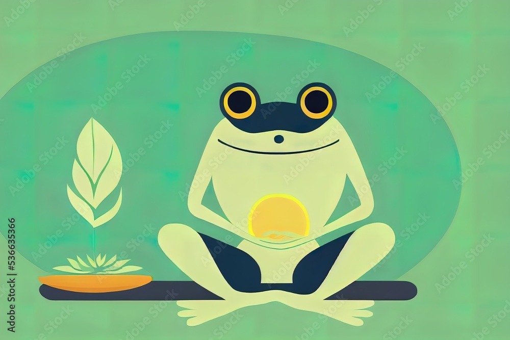 Zen frog, isolated 2d illustration. Meditating humanized frog ...