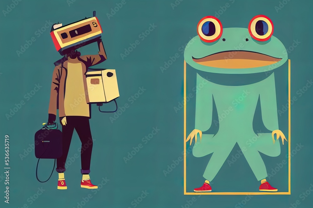 An Urban Guy, isolated 2d illustration. Calm anthropomorphic frog ...