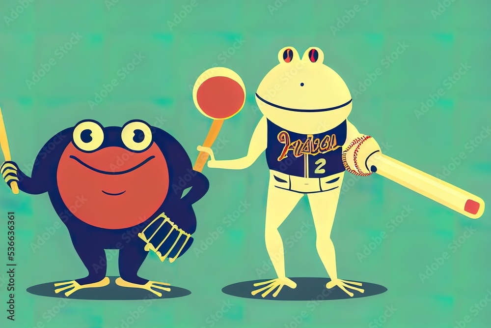 A baseball player, 2d illustration. Calm anthropomorphic frog, wearing ...