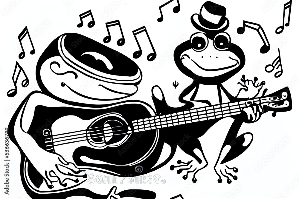A musician frog, isolated 2d illustration. Calm casually dressed ...