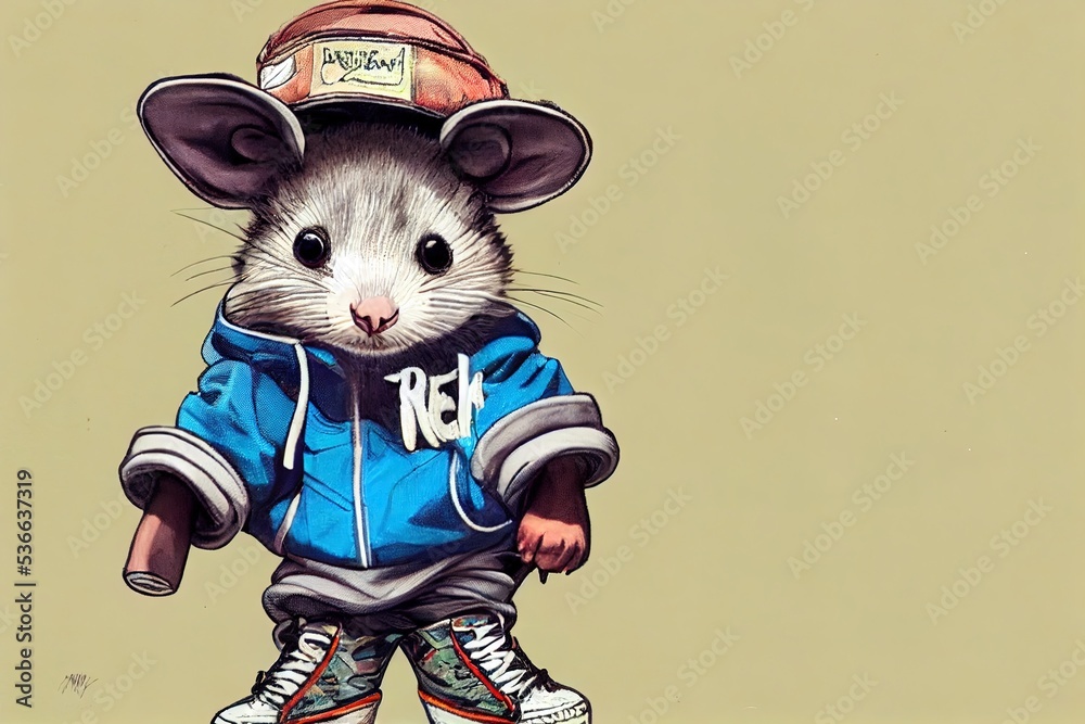 Tiny cute and adorable wild rat dressed in large hiphop cloths from ...