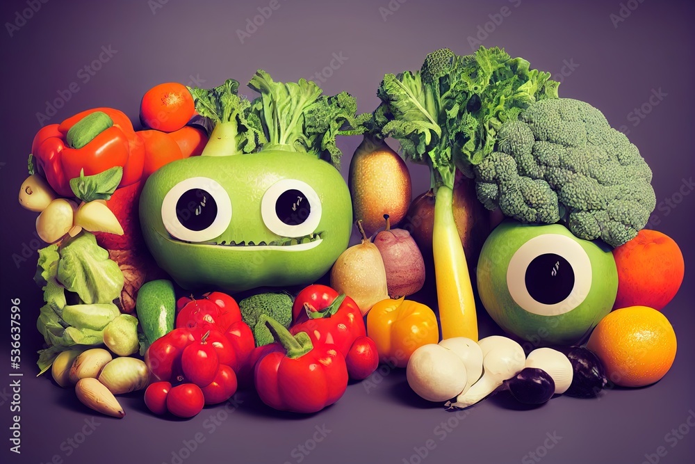 Vegetables and fruits characters with Googly eyes and funny faces ...