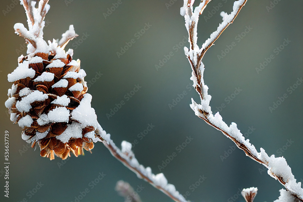Winter Fir Pine Bough Detail, with Snow and Frost, Dramatic Natural ...