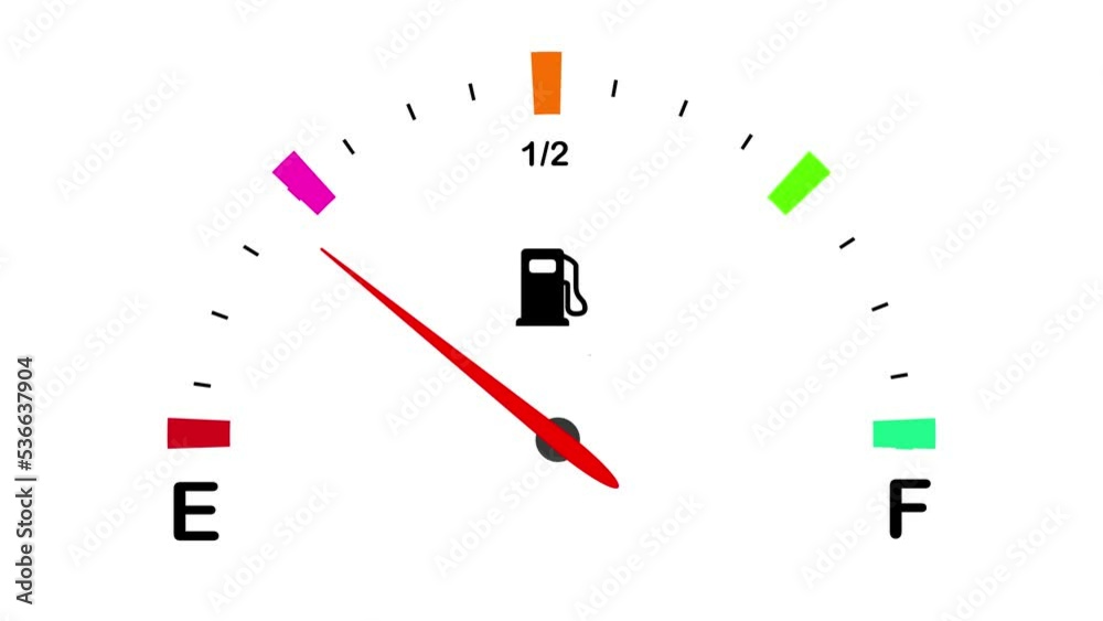 Half Fuel Gauge and Full Gasoline Indicator Animation on white ...
