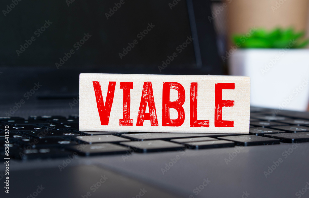 text Viable, minimum viable product symbol. Words written in the office ...