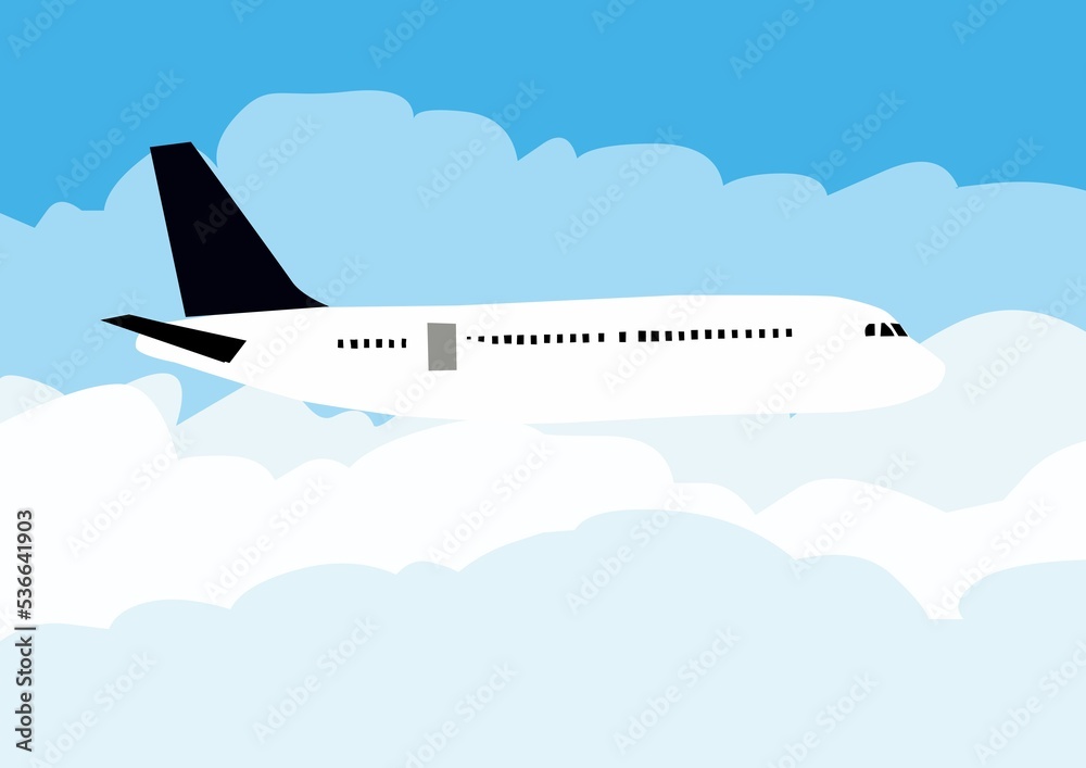Diseño grafico de una ilustración de un avión en cielo. Libre uso para ...