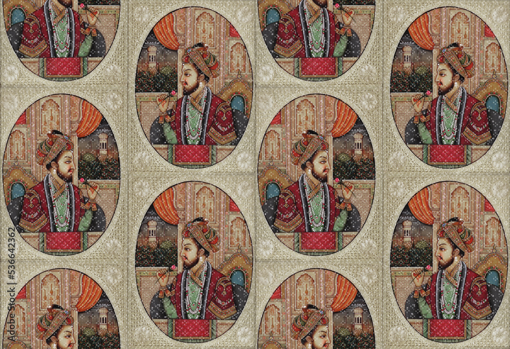 Akbar design of traditional Mughal surface pattern painted art motif ...