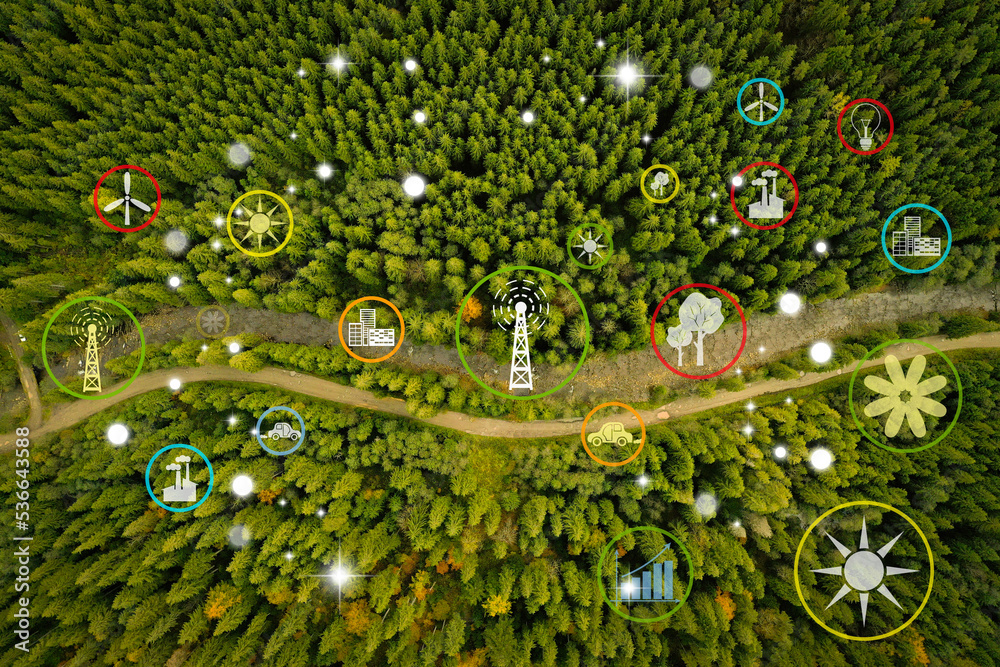 Digital icons of sustainable development goals and view of beautiful ...