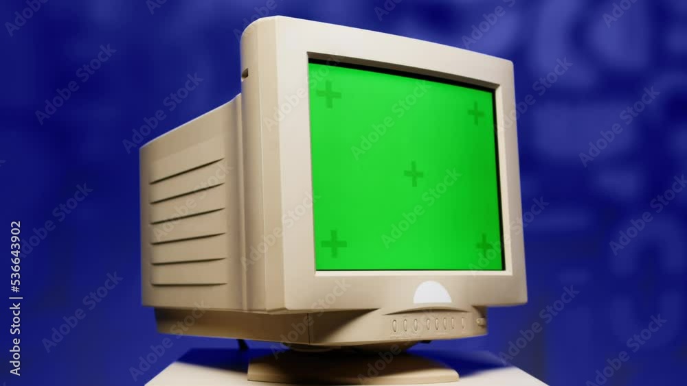 Retro pc with chroma key green screen, Old computer studio close-up ...