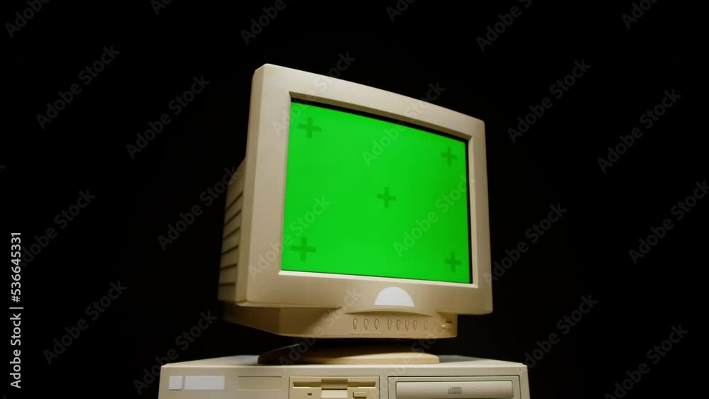 Retro pc with chroma key green screen, Old computer studio close-up ...