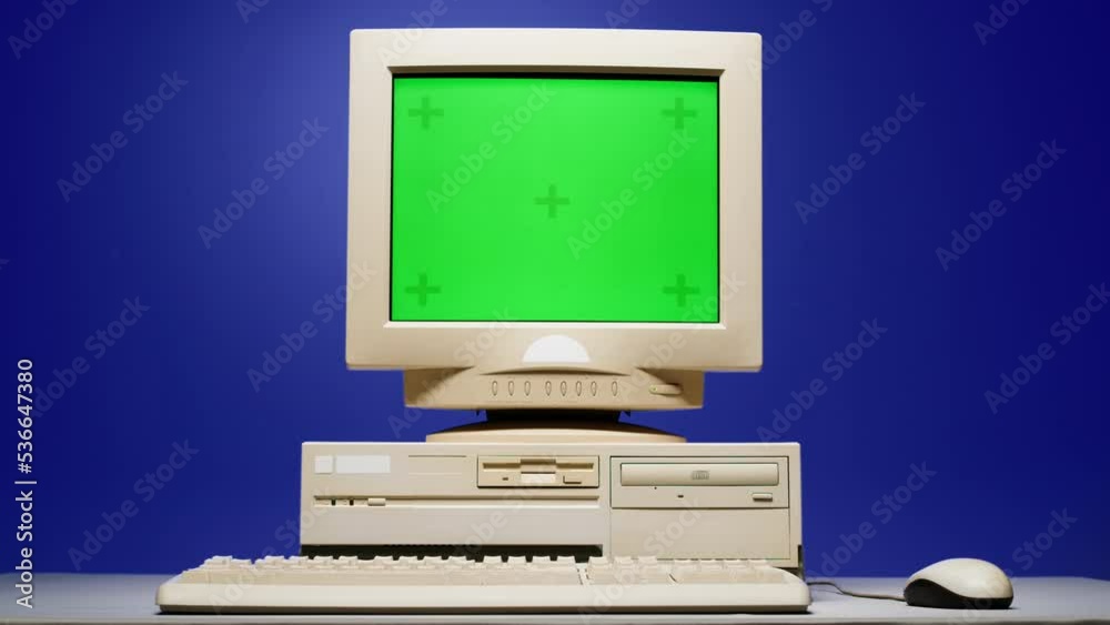 Retro pc with chroma key green screen, Old computer studio close-up ...