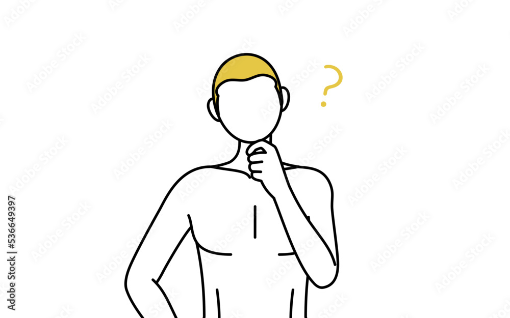 Line drawing of a man with epilated hair, pose of tilting his head and ...