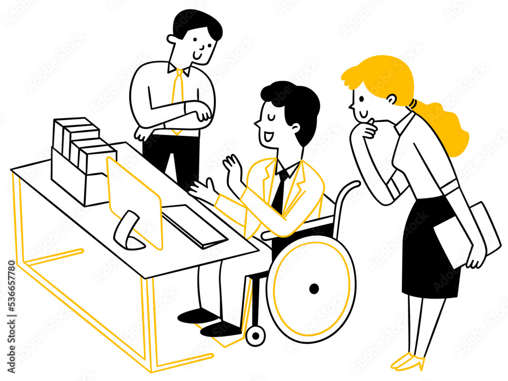 Cute character doodle illustration of disabled businessperson talking ...