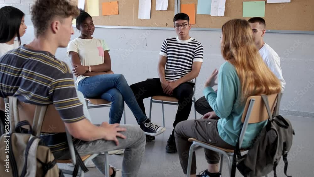 Female teen high school students arguing over personal problem in ...