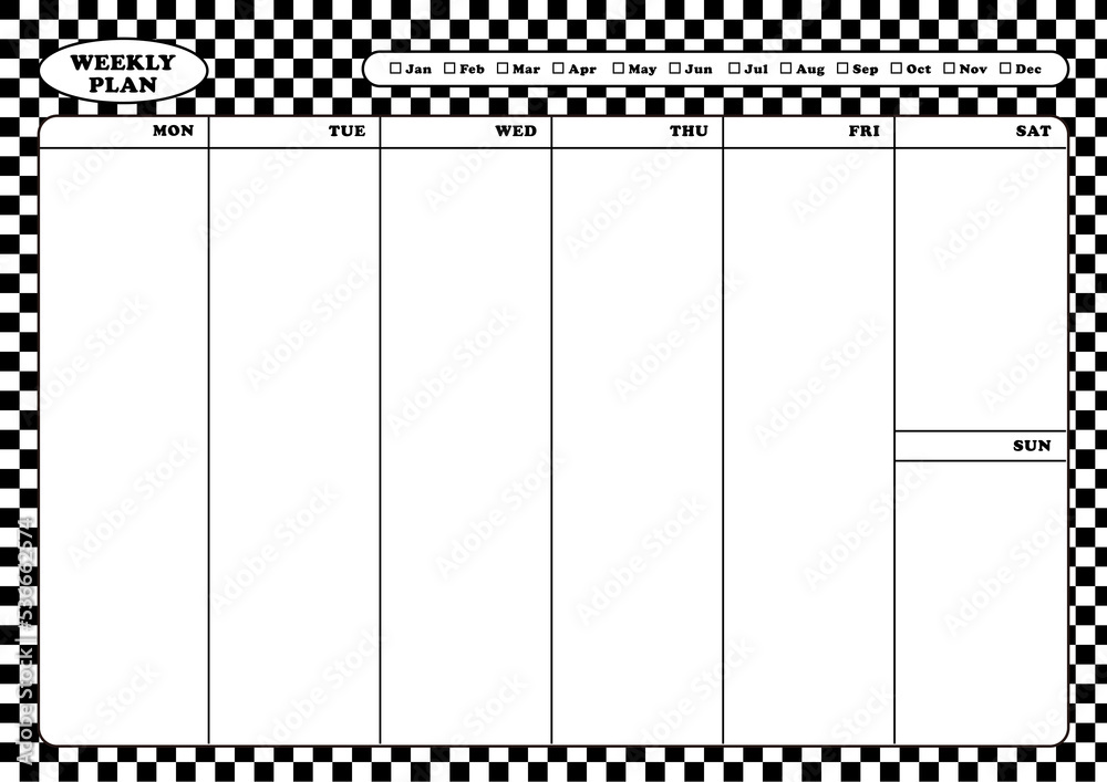 weekly plan planner template design on chess, check, grid, checkerboard ...