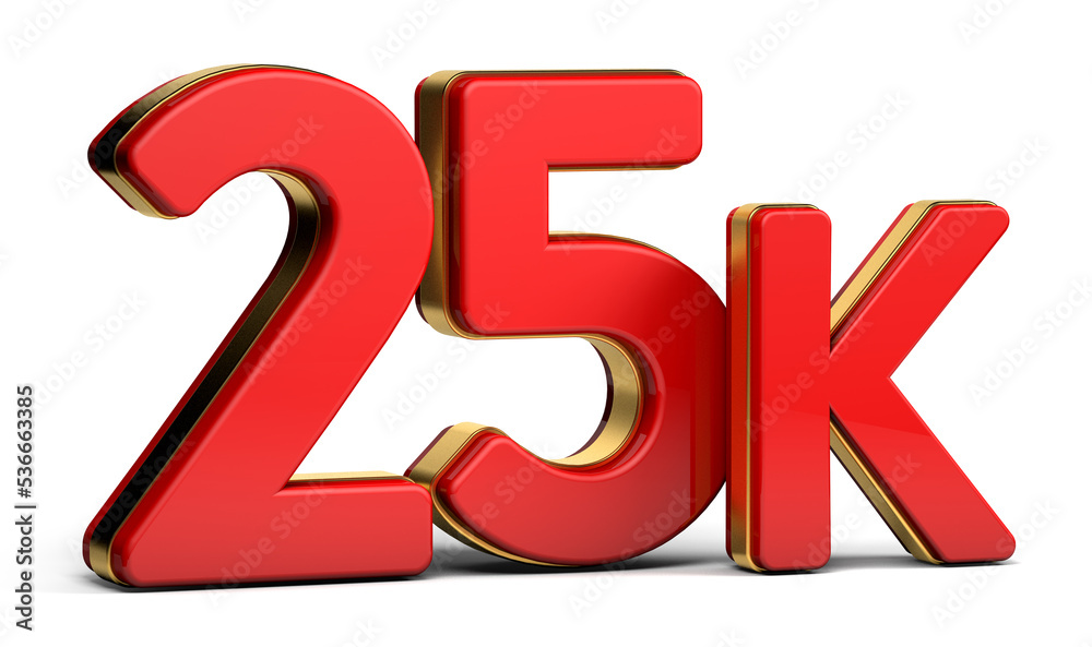 3d red and golden 25K isolated on background. 3d illustration. Stock ...