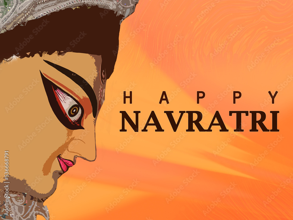 Computer graphics of Navratri or Durga Puja festival showing face ...