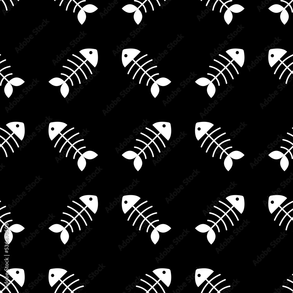fish bone seamless pattern vector salmon tuna shark dolphin ocean sea ...
