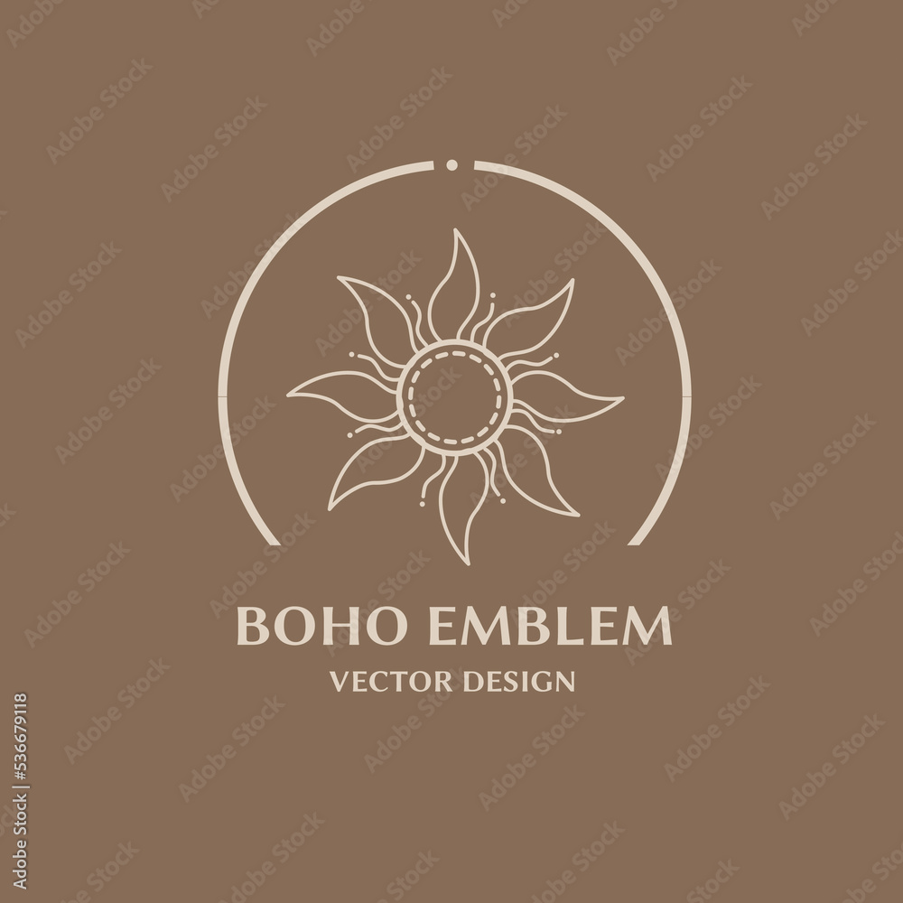 Vector linear boho emblems.Bohemian logos design with cloudy sky ...