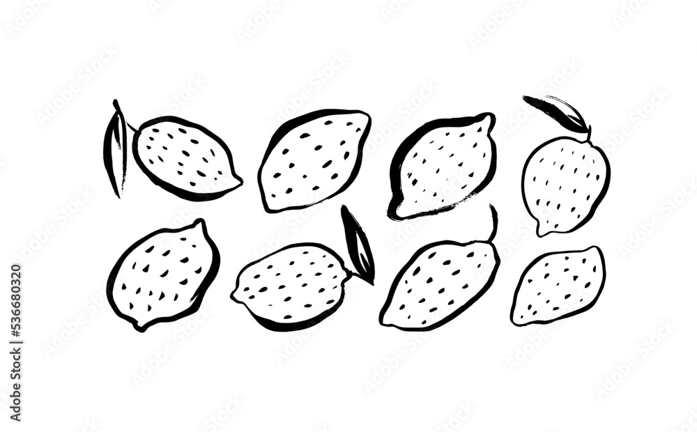 Hand drawn vector lemons. Collection of ink illustrations. Abstract lemon drawings. Doodle and ...