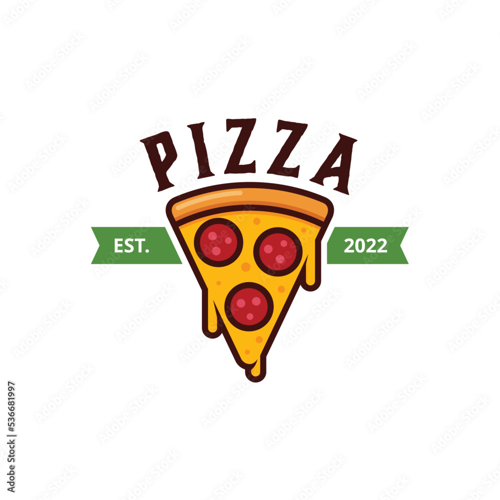Pizza logo icon with flat pizza illustration. Pizza logo template ...
