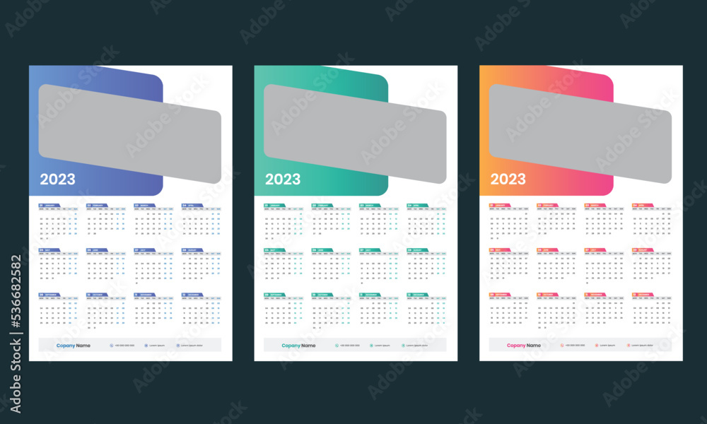2023 One page wall calendar design template, modern 12 month one page ...
