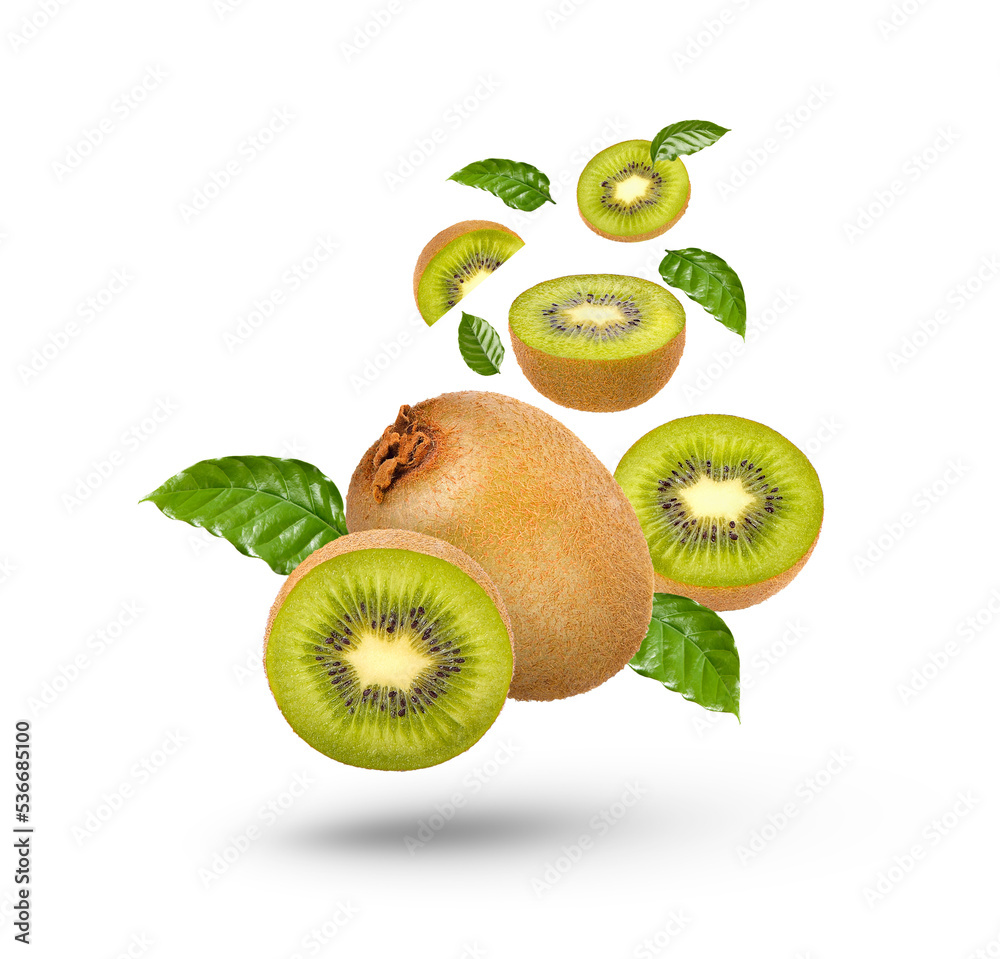 Fresh Kiwi fruit with leaves isolated on transparent background. (.PNG ...